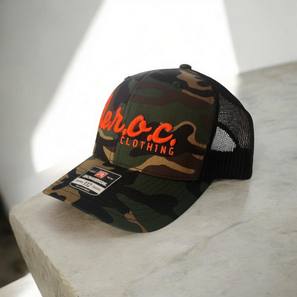 l.e.r.o.c. camo trucker hat flo orange – l.e.r.o.c. clothing